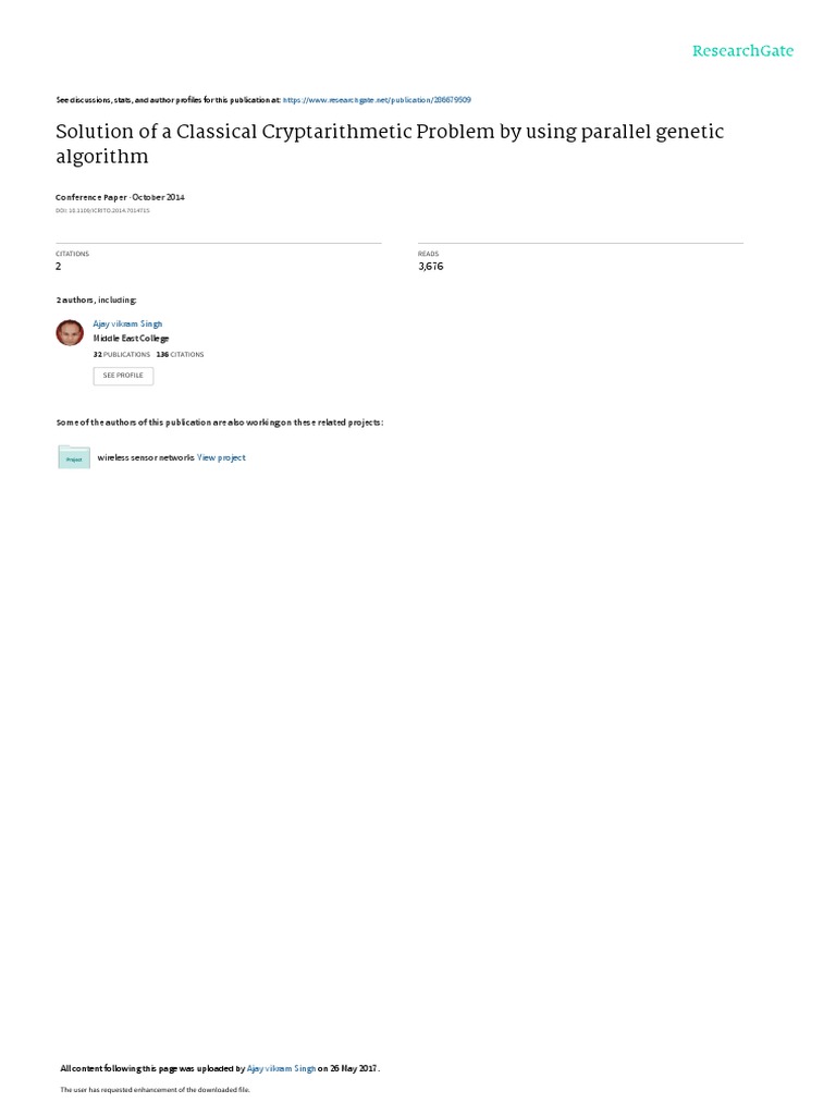 Solution of A Classical Cryptarithmetic Problem by Using Parallel ...