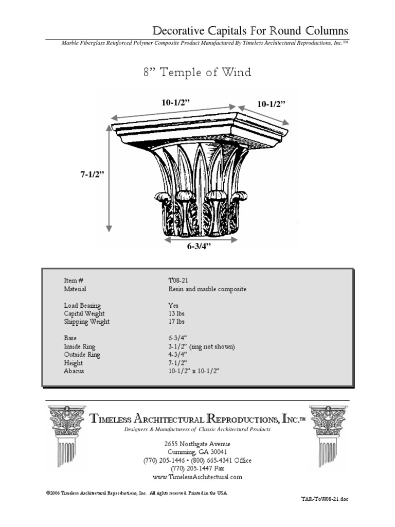 8" Temple of Wind: Decorative Capitals For Round Columns | PDF