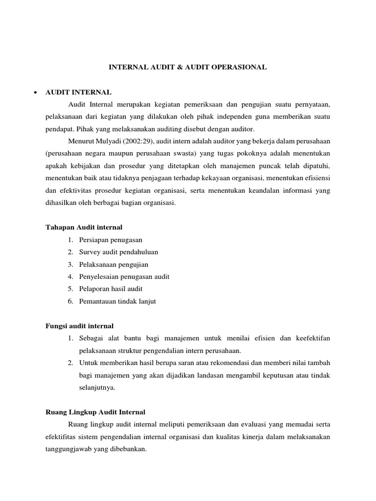 Internal Audit Dan Audit Operasional | PDF