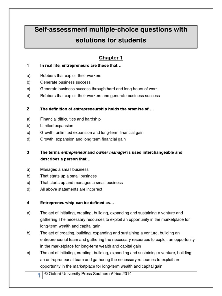 Multiple Choice Q & A | PDF | Franchising | Entrepreneurship