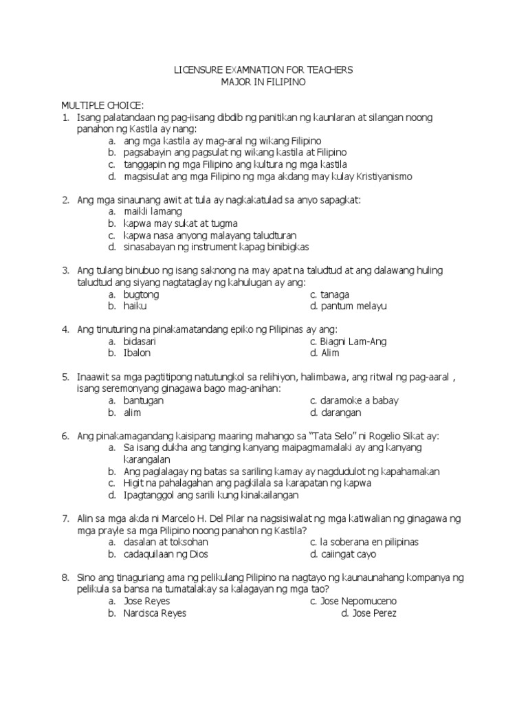 Filipino Exam