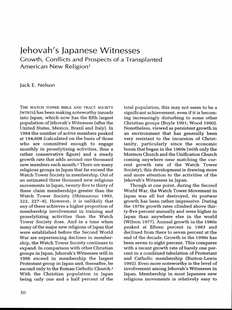 Jehovah's Japanese Witnesses: Growth, Conflicts and Prospects of A ...