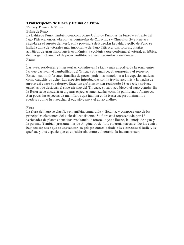 Transcripción de Flora y Fauna de Puno | PDF