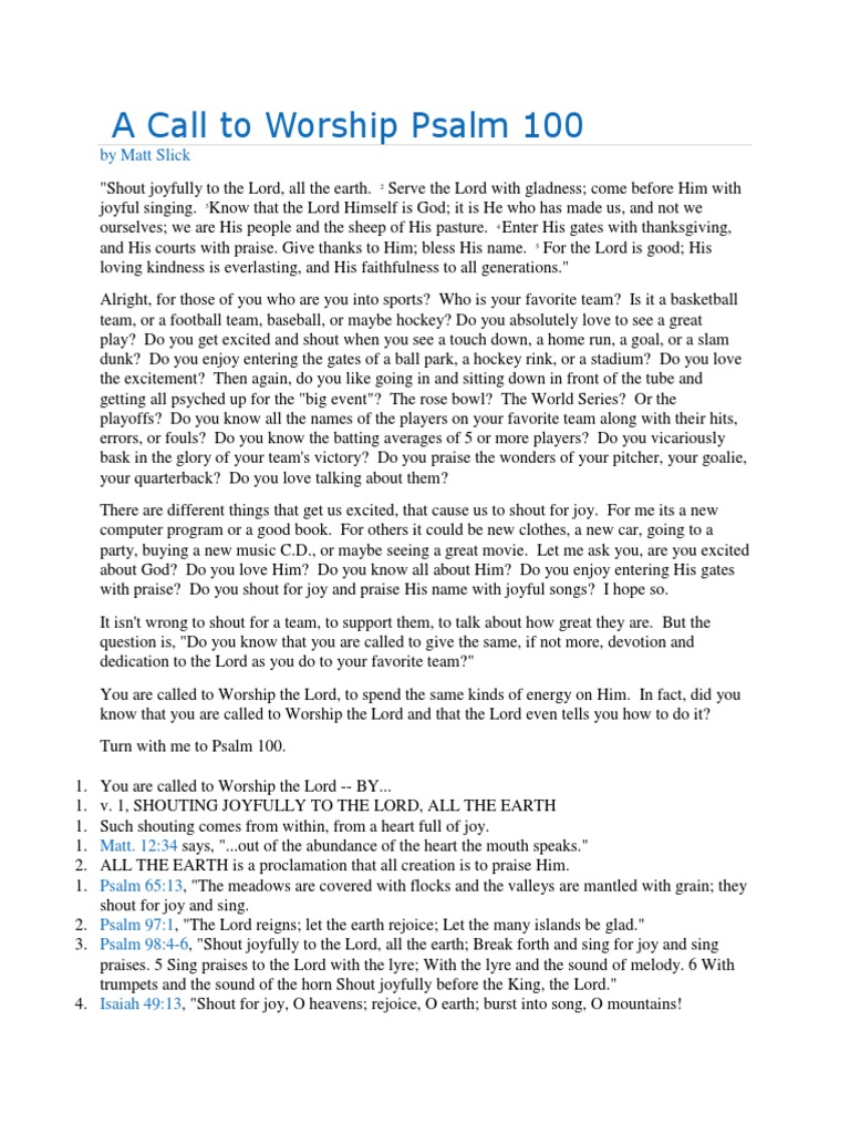 A Call To Worship Psalm 100 | PDF | Trinity | Jesus