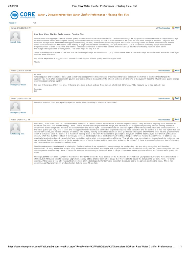 Poor Raw Water Clarifier Preformance - Floating Floc - Flat | PDF ...