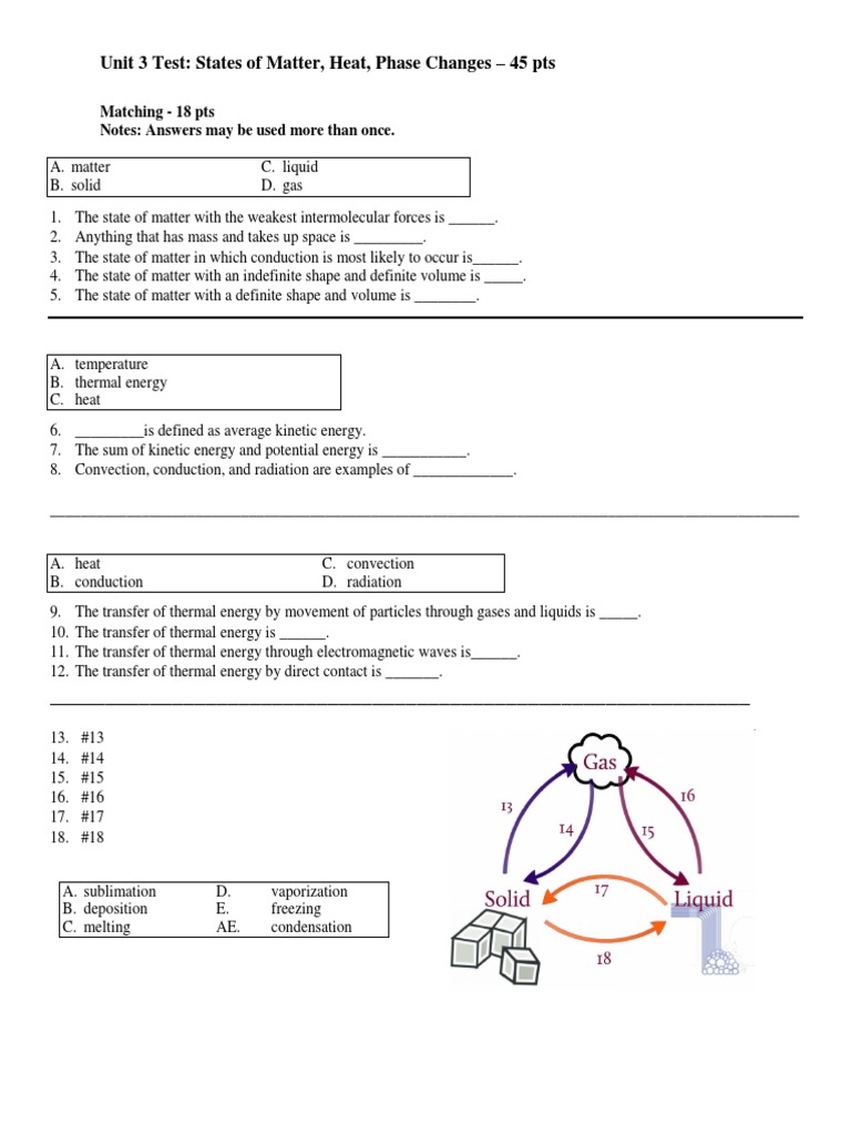 States of Matter Test: Heat and Phase Changes | PDF | Thermal ...