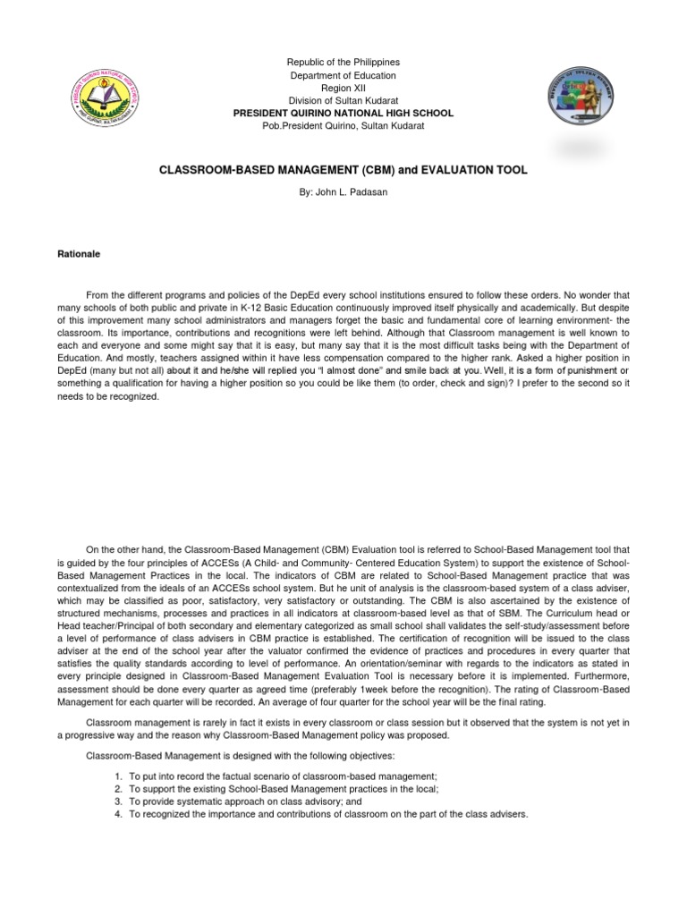 Classroom-Based Management Policy | PDF | Learning | Teachers