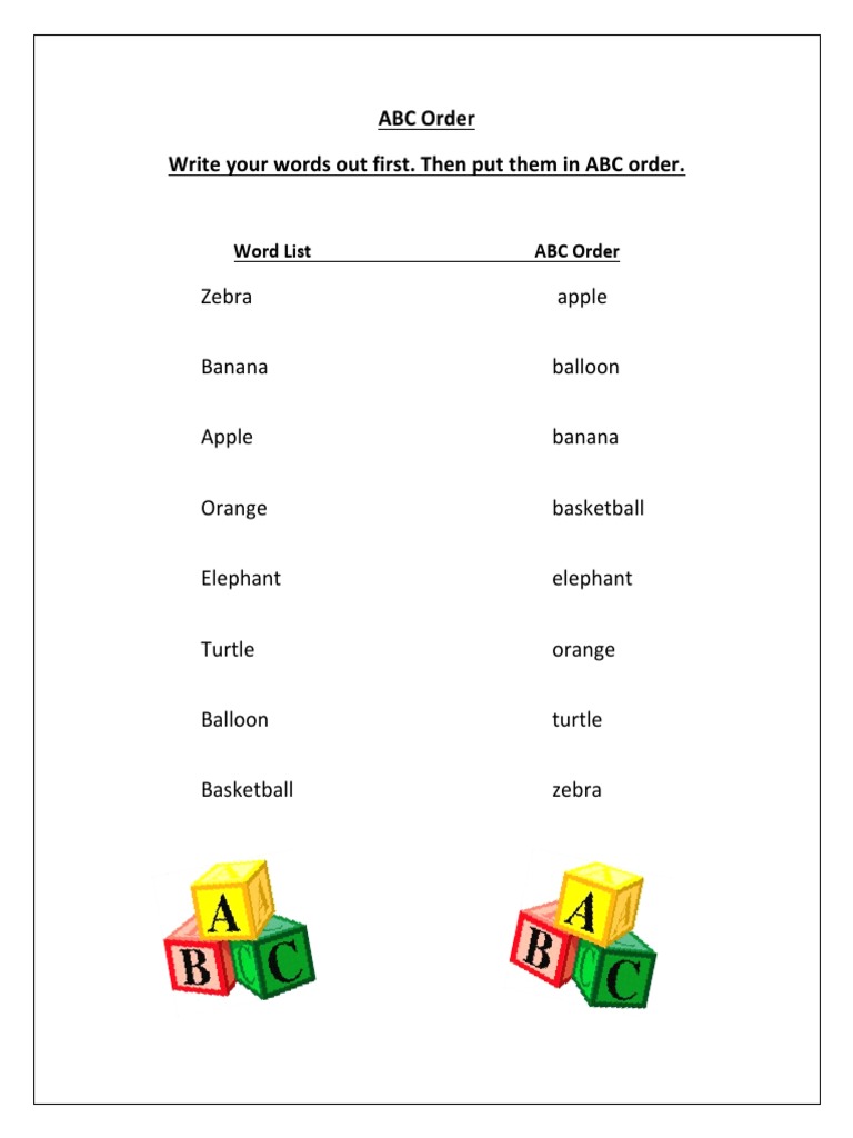 ABC Order Write Your Words Out First. Then Put Them in ABC Order | PDF ...