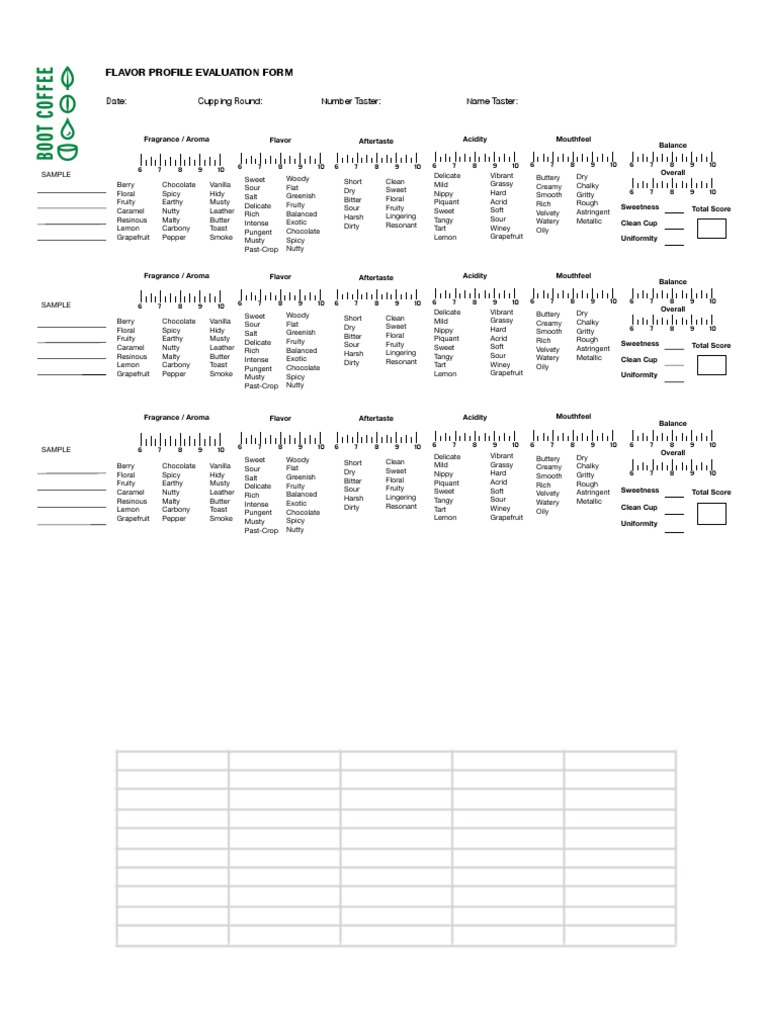 Bootcoffee Cupping Form | PDF | Taste | Flavor