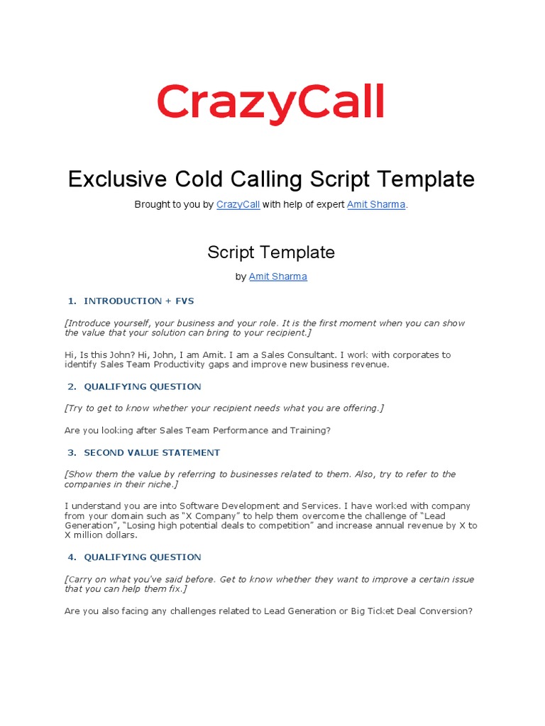 Cold Calling Script Template | PDF Cold Calling Script Template | PDF