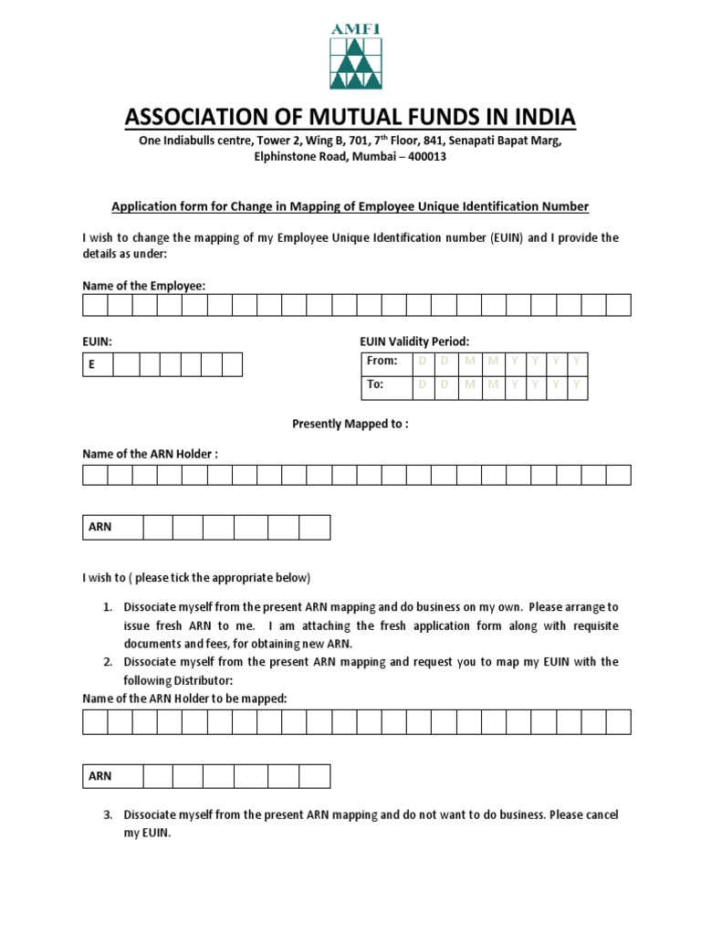 Application Form For Change in Mapping of Employee Unique ...