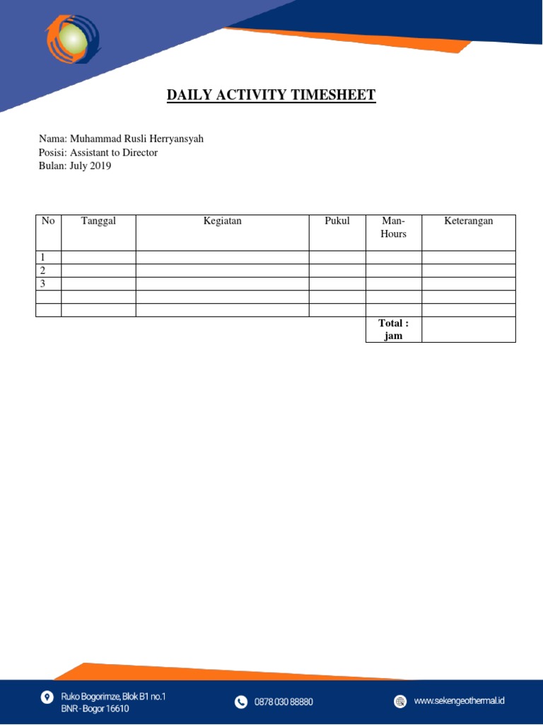Format Daily Activity Timesheet | PDF
