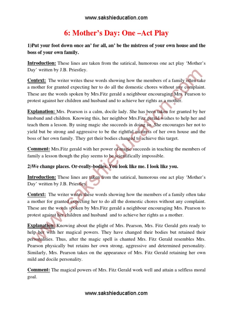 Mother's Day: A One-Act Play Script | PDF | General Fiction
