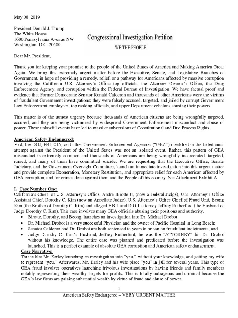Petition Congressional Investigation | PDF | Federal Bureau Of ...