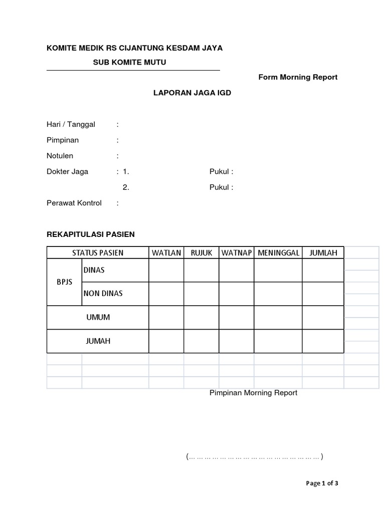 Format Morning Report IGD RS Cijantung | PDF | Pengembangan Diri ...