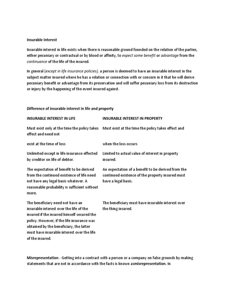 Key Concepts in Insurance: Insurable Interest, Misrepresentation ...