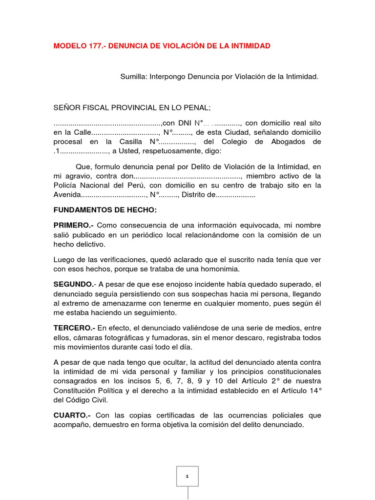 Denuncia por Violación de Intimidad | PDF | Violación | Derecho penal
