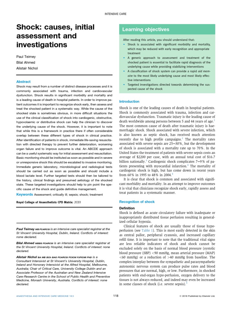 Shock: Causes, Initial Assessment and Investigations: Learning ...
