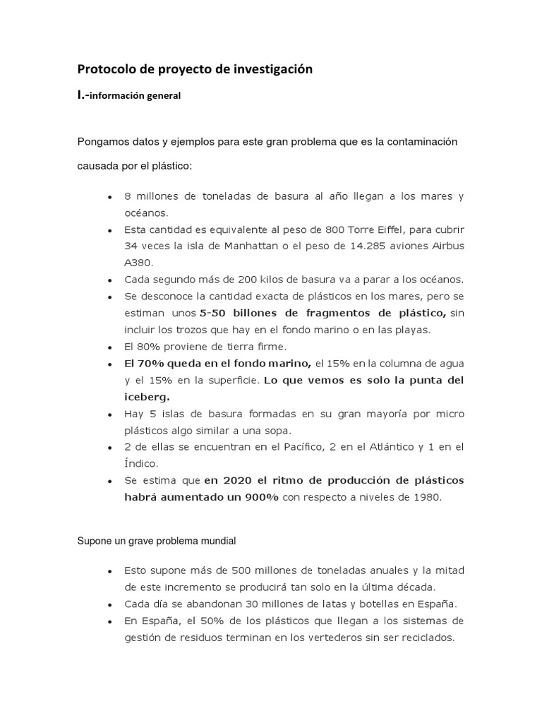 Protocolo de Proyecto de Investigación | PDF | El plastico | Residuos