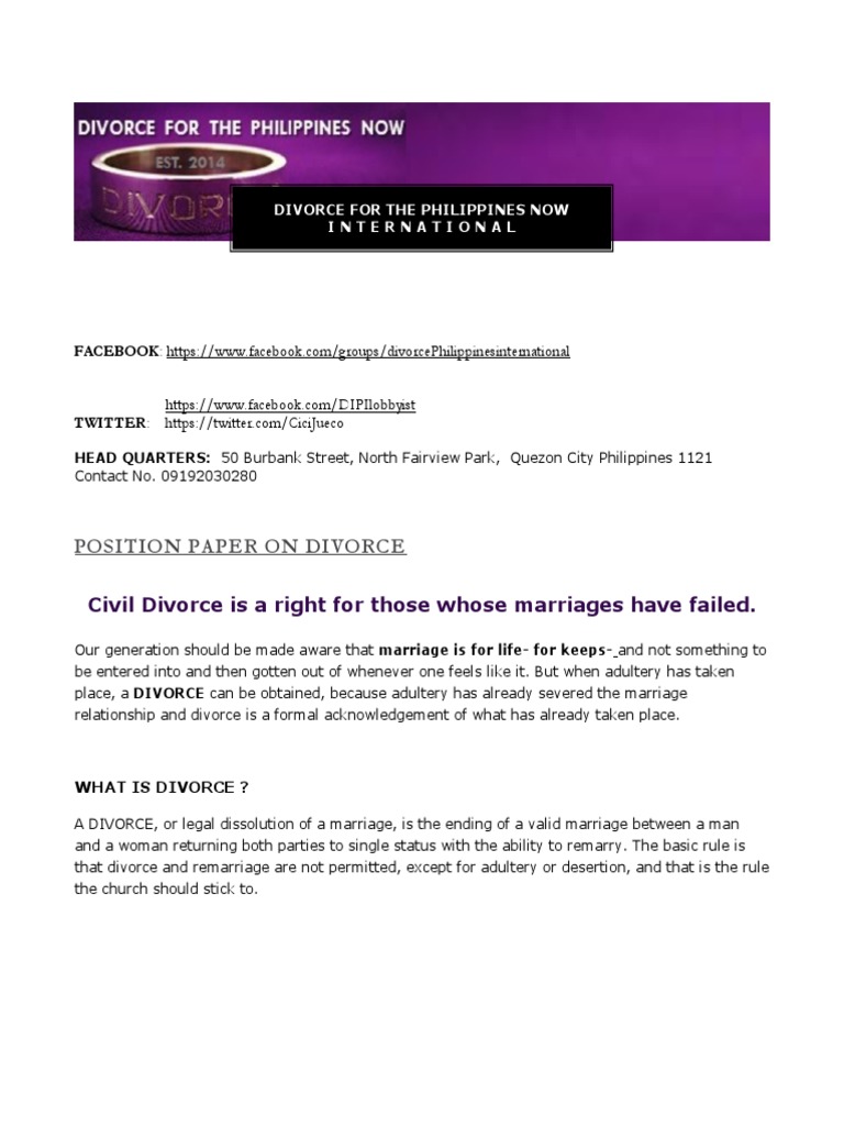 Position Paper of Divorce For The Philippines, Now International | PDF ...