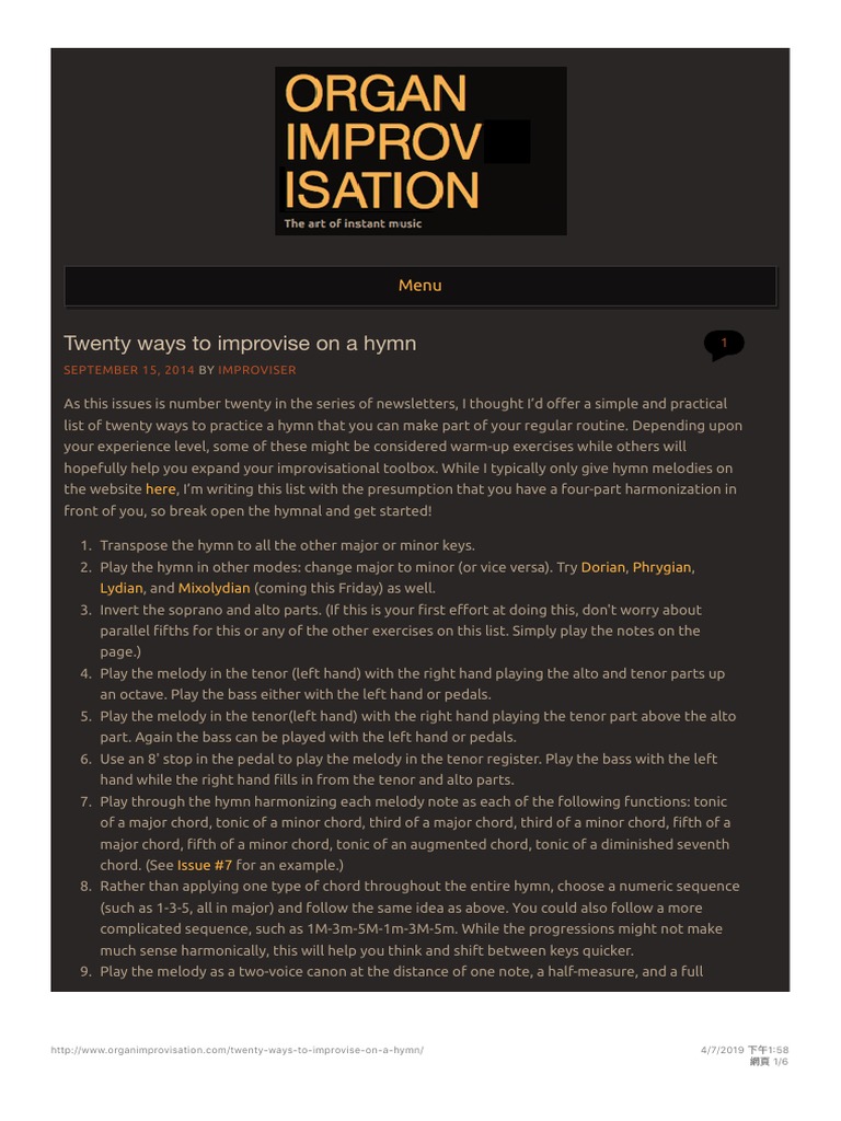Twenty Ways To Improvise On A Hymn Organ Improvisation | PDF | Chord ...