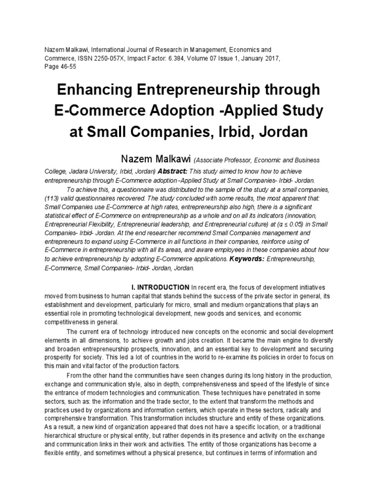 Enhancing Entrepreneurship Through E-Com | PDF | Entrepreneurship | Survey Methodology