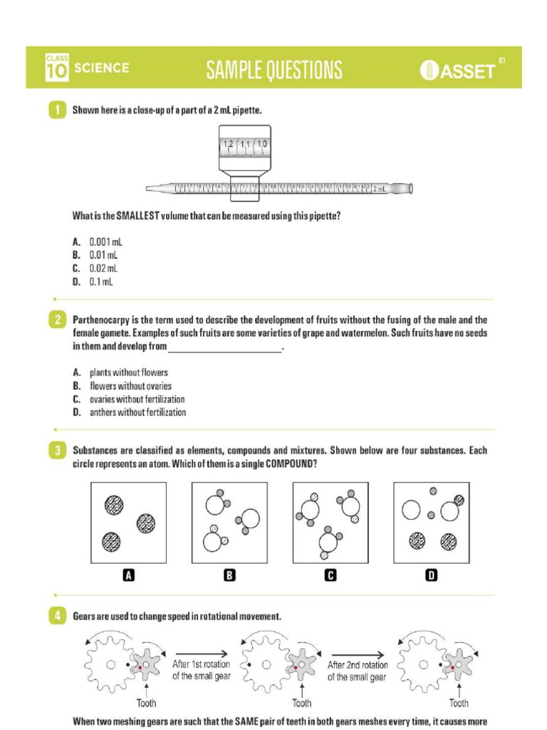 Class 10 ASSET Science Sample Paper | PDF