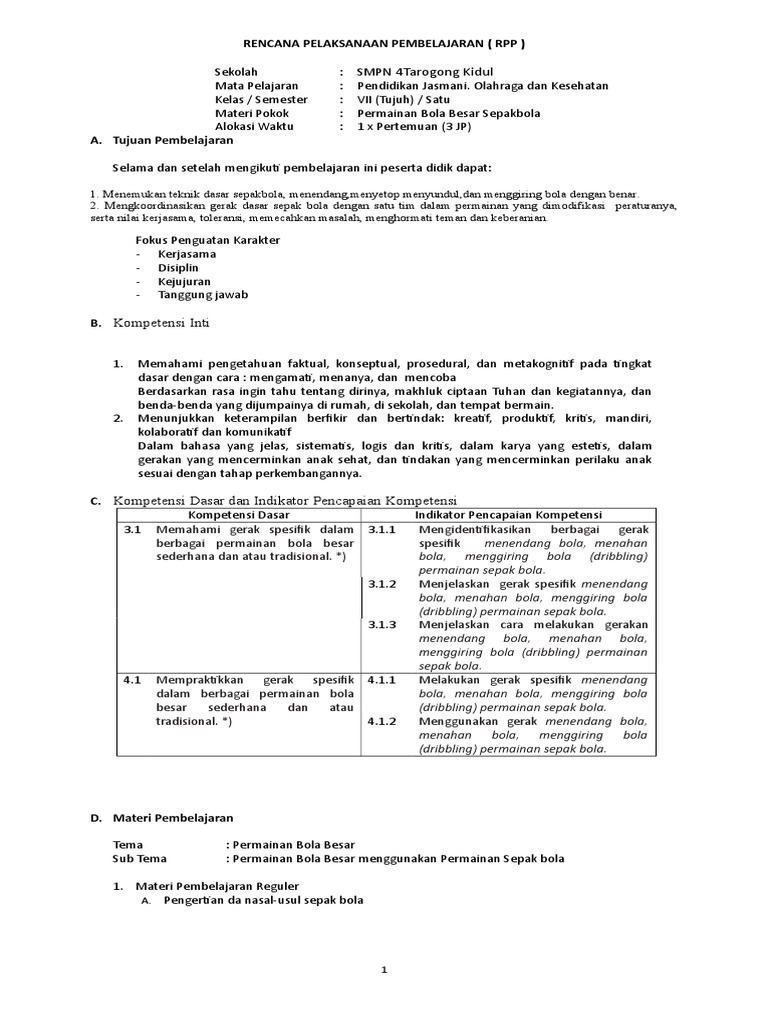 RPP SEPAKBOLA (Inquiry - Discovery Learning) | PDF | Olahraga & Rekreasi