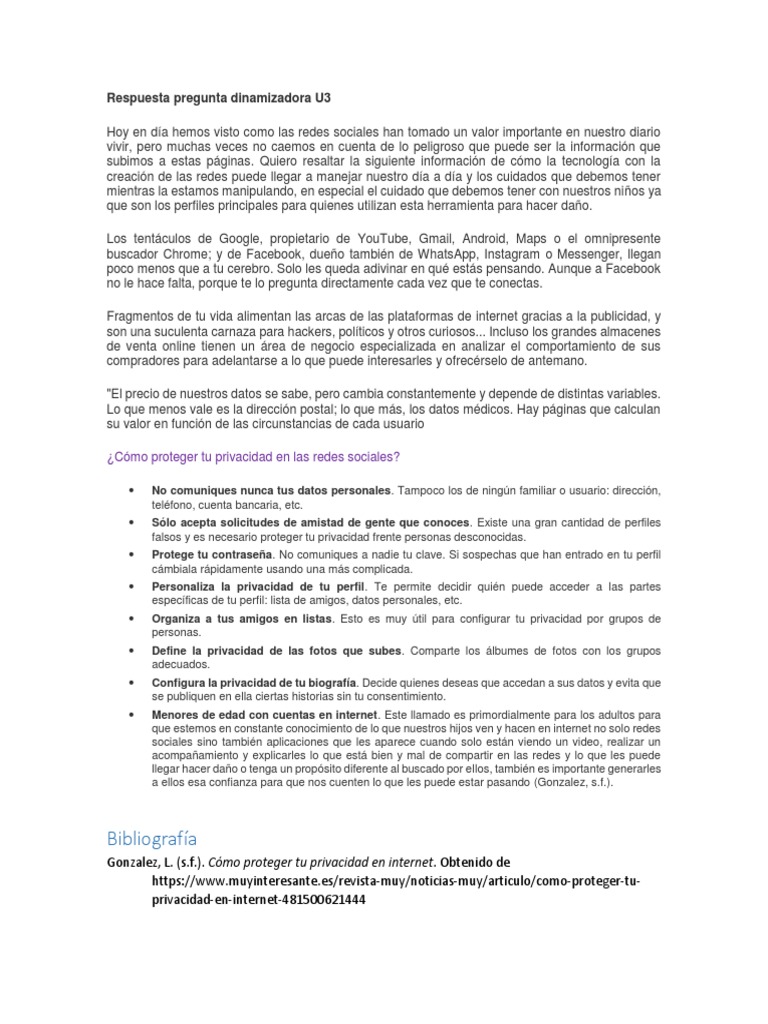Respuesta Pregunta Dinamizadora U3 | PDF | Privacidad en internet ... Respuesta Pregunta Dinamizadora U3 | PDF | Privacidad en internet ...
