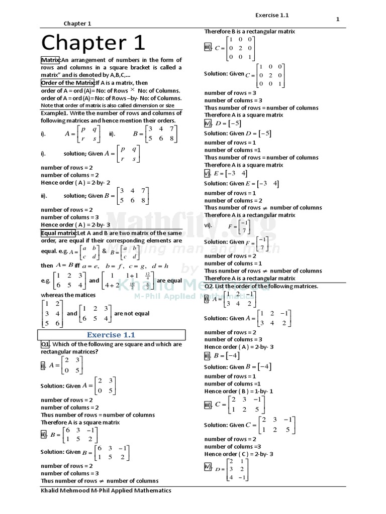 KPK 9th Maths ch01 PDF | PDF | Matrix (Mathematics) | Algebra