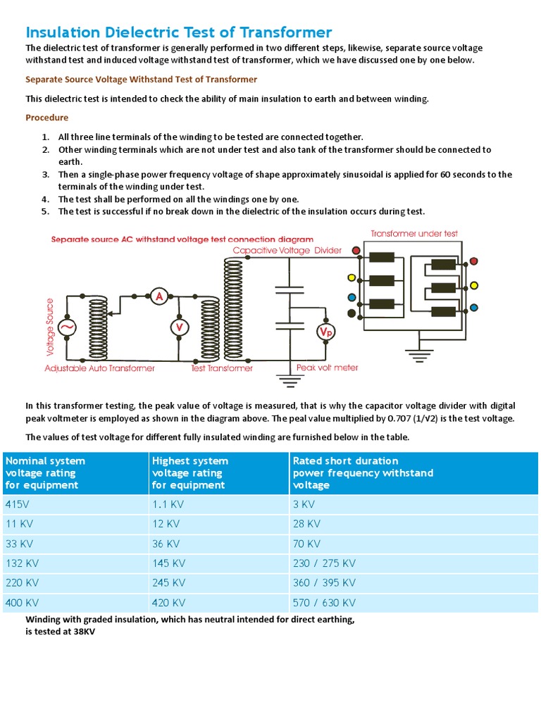 Insulation Dielectric Test of Transformer | PDF | Transformer | Voltage