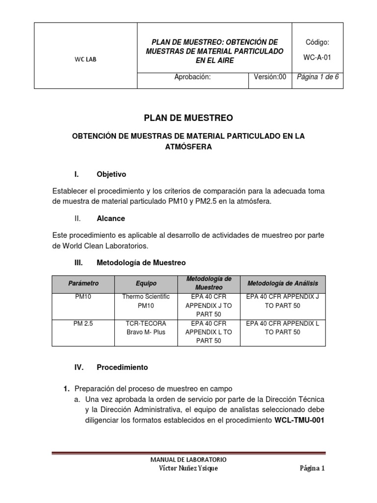 WCL-GRA-M01 Plan de Muestreo Material Particulado | PDF | Muestreo ...