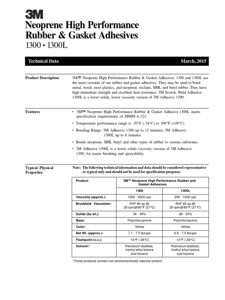 Neoprene High Performance Rubber & Gasket Adhesives: Technical Data ...