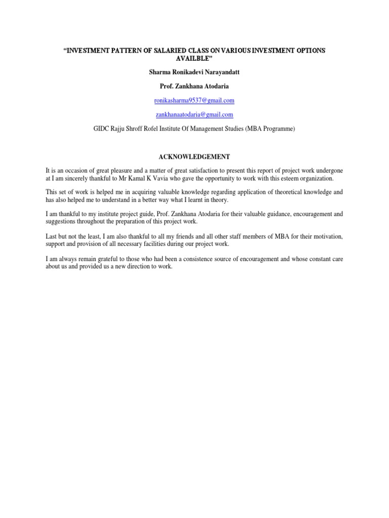 Investment Pattern Of Salaried Class On Various Investment Options