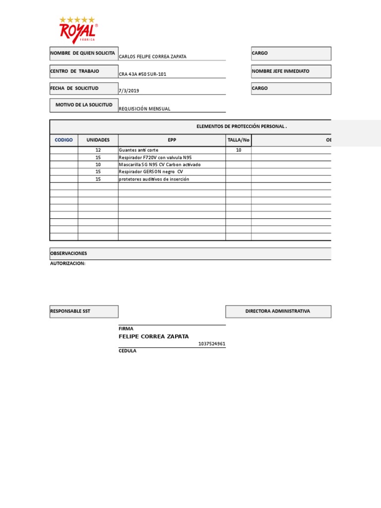 Requisicion Epp Julio. | PDF