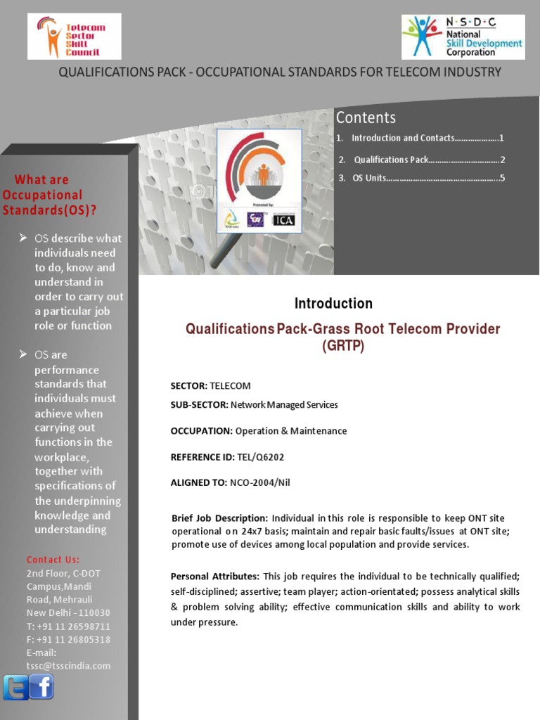 Qualifications Pack - Occupational Standards For Telecom Industry | PDF ...
