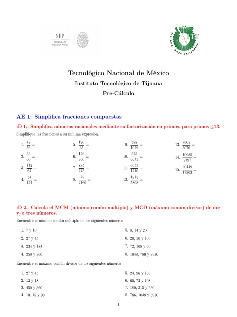 Ejercicios de Pre-Cálculo y Fracciones | PDF | Triángulo | Álgebra