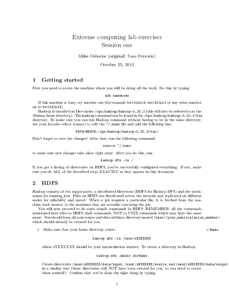 Extreme Computing Lab Exercises Session One: 1 Getting Started | Download Free PDF | Apache ...