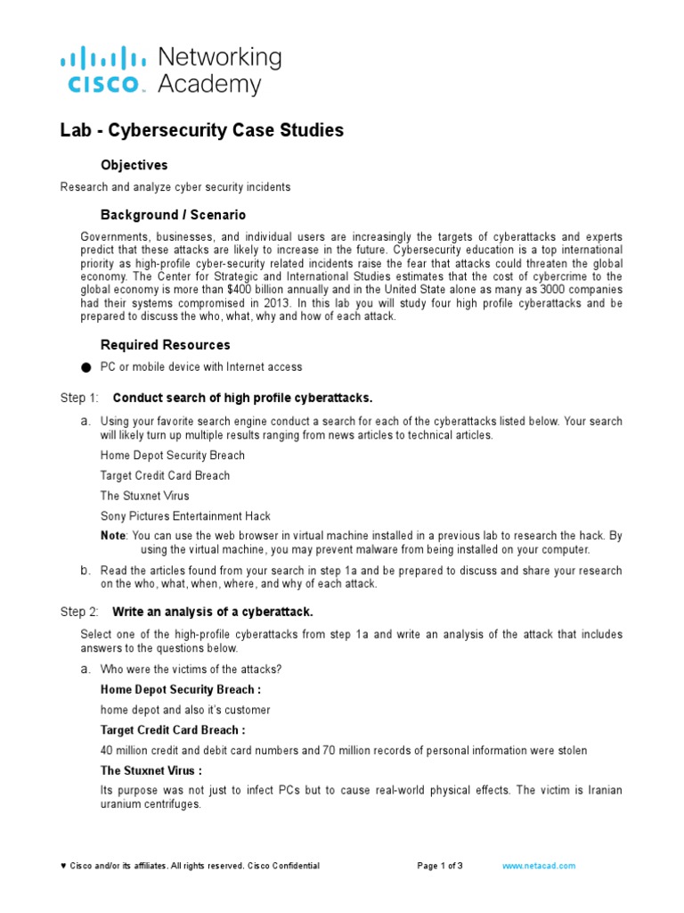 1.1.1.5 Lab - Cybersecurity Case Studies | PDF | Computer Security ...