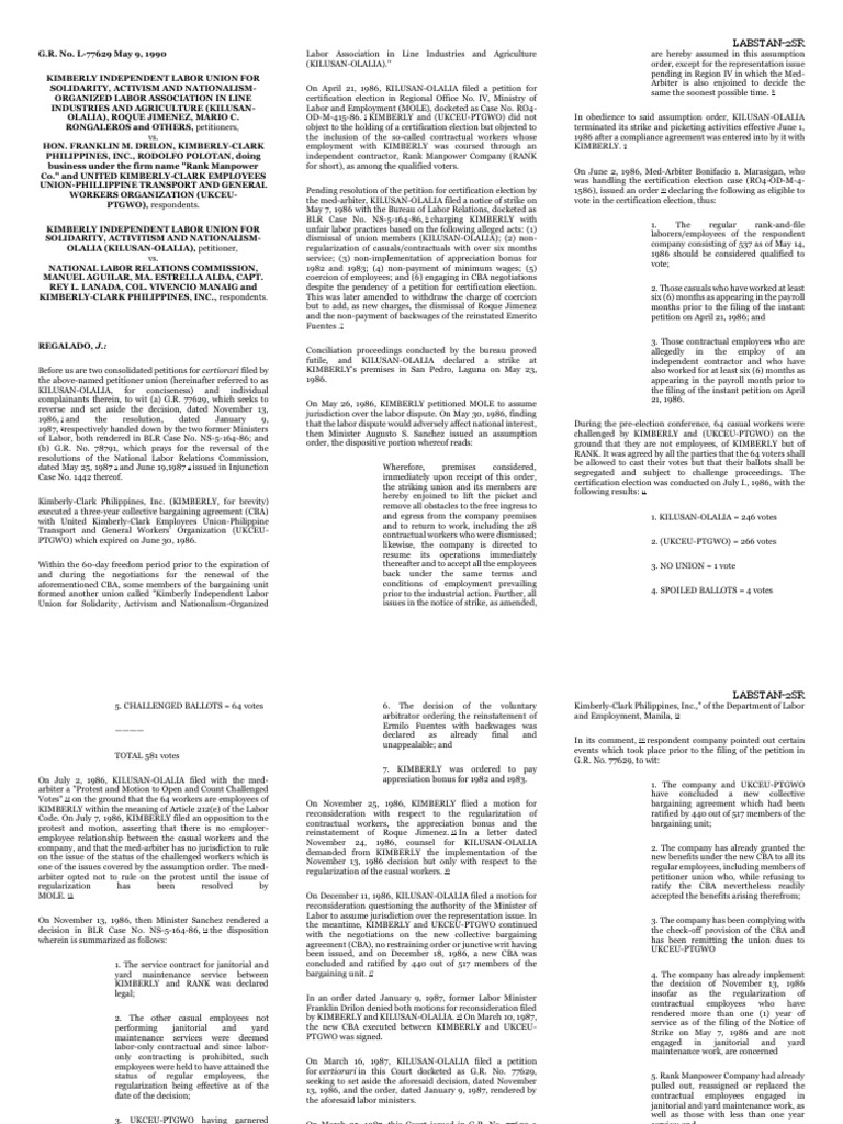 16 Kimberly Clark VS Drilon PDF | PDF | Injunction | Strike Action