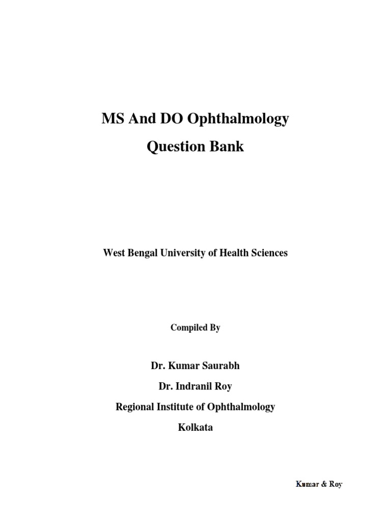 Ms Ophthal Question Bank West Bengal | PDF | Cornea | Human Eye