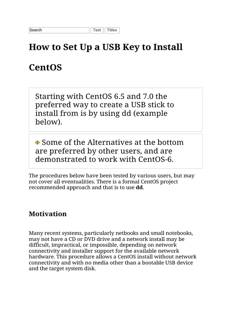 HowTos - InstallFromUSBkey - CentOS Wiki | PDF | Booting | Installation (Computer Programs)