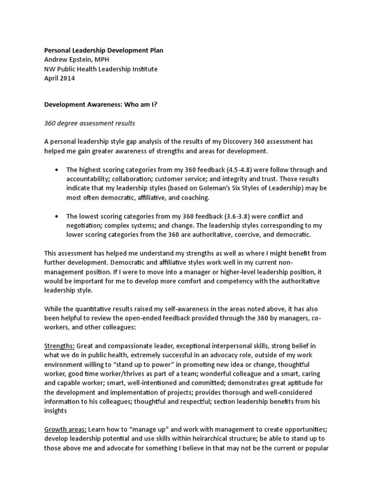 Personal Leadership Development Plan - Andrew Epstein | PDF | Goal ...