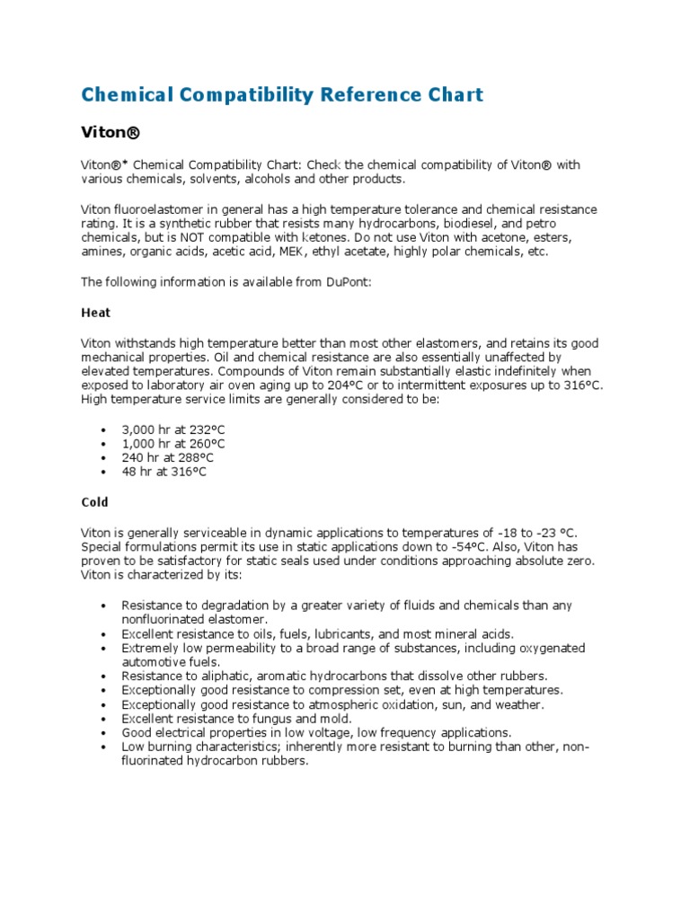 Chemical Compatibility Reference Chart: Viton® | PDF | Acetic Acid ...