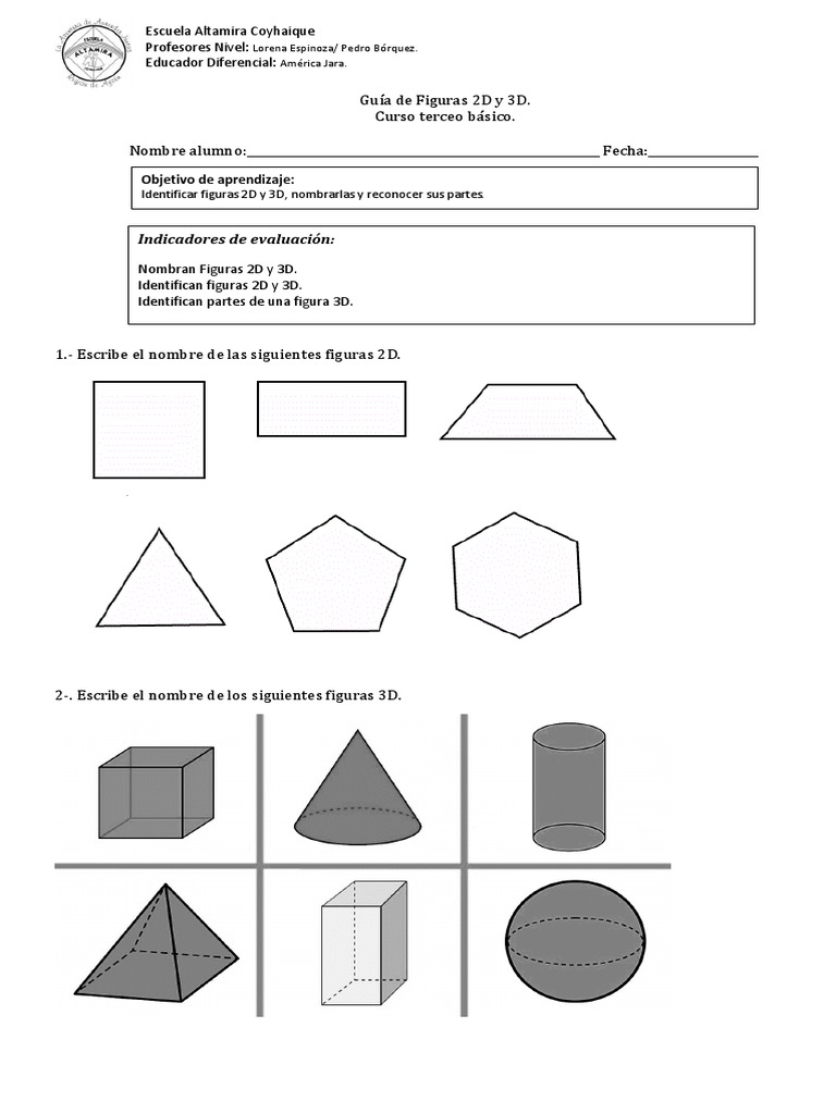 Guía de Figuras 2D y 3D Tercero Básico | PDF | Aprendizaje ...