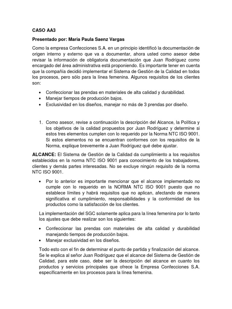 Caso AA3 | PDF | Gestión de la calidad | Calidad (comercial)