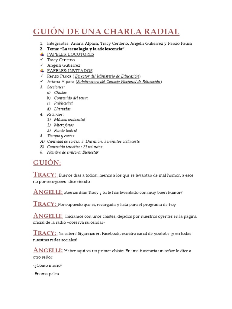 Guión de Un Charla Radial | PDF
