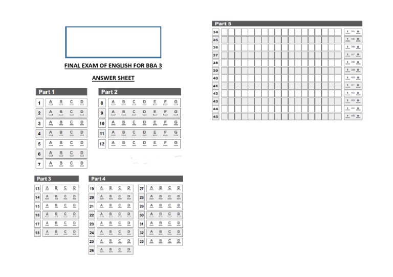 Final Exam of English For Bba 3 Answer Sheet | PDF