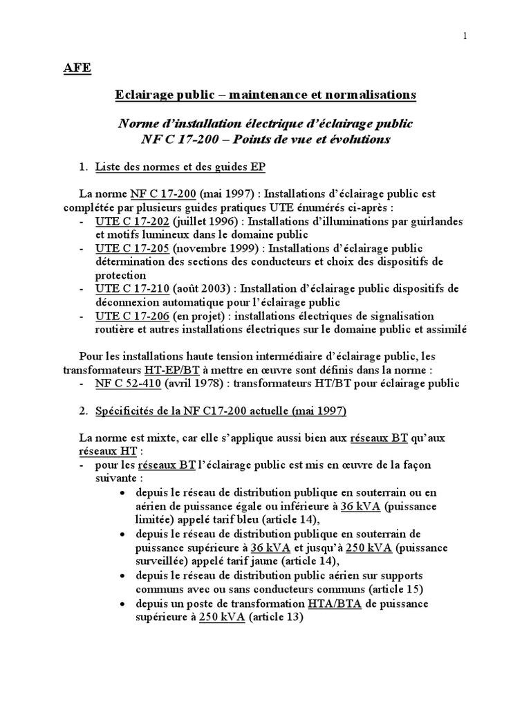Eclairage Public Maintenance Et Normalisations. Norme D Installation Électrique D Éclairage ...