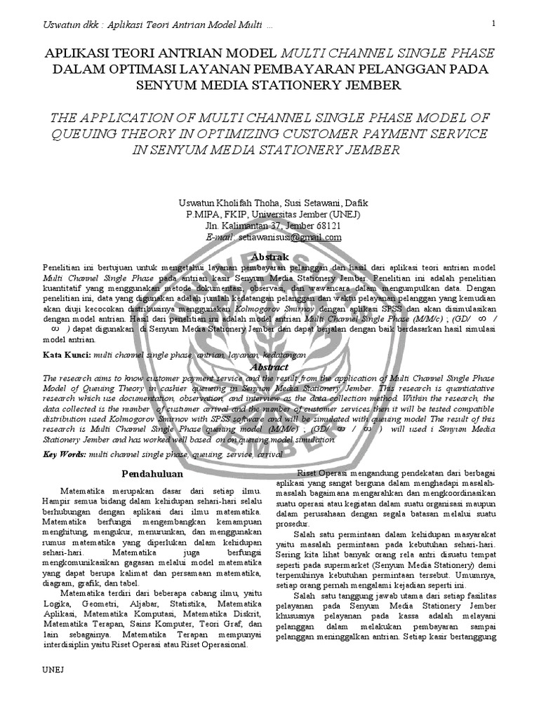 Aplikasi Teori Antrian Model Multi Channel Single Phase Dalam Optimasi ...